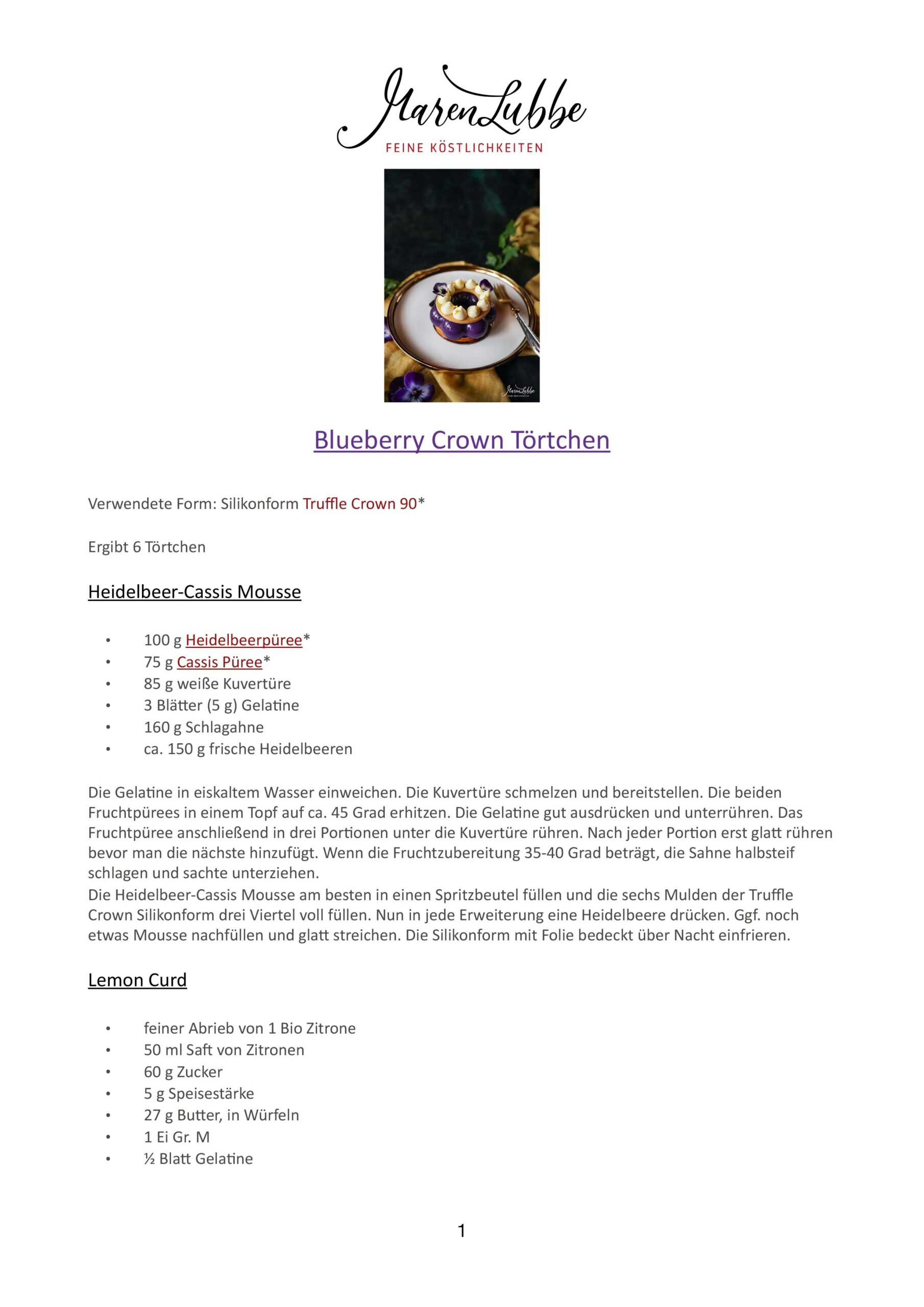 Blueberry Crown Törtchen - Maren Lubbe - Feine Köstlichkeiten