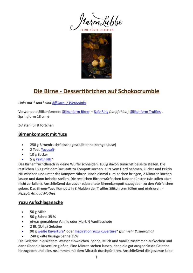 Die Birne - Desserttörtchen auf Schokocrumble - Maren Lubbe - Feine ...